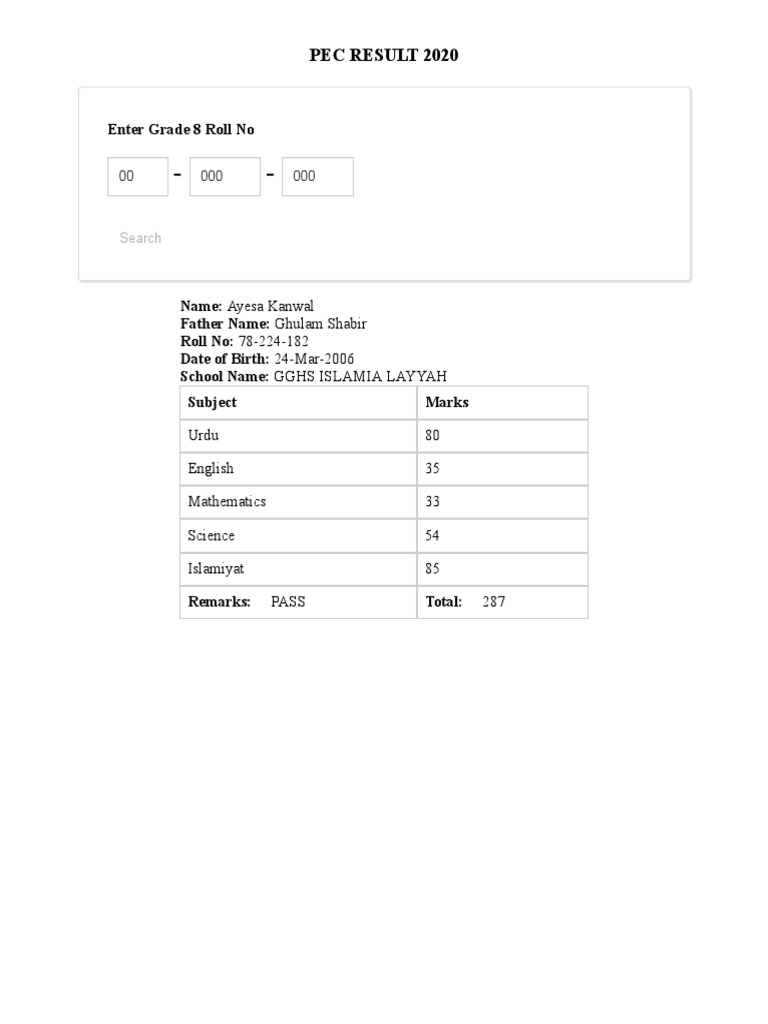 PEC Result 2020 | PDF