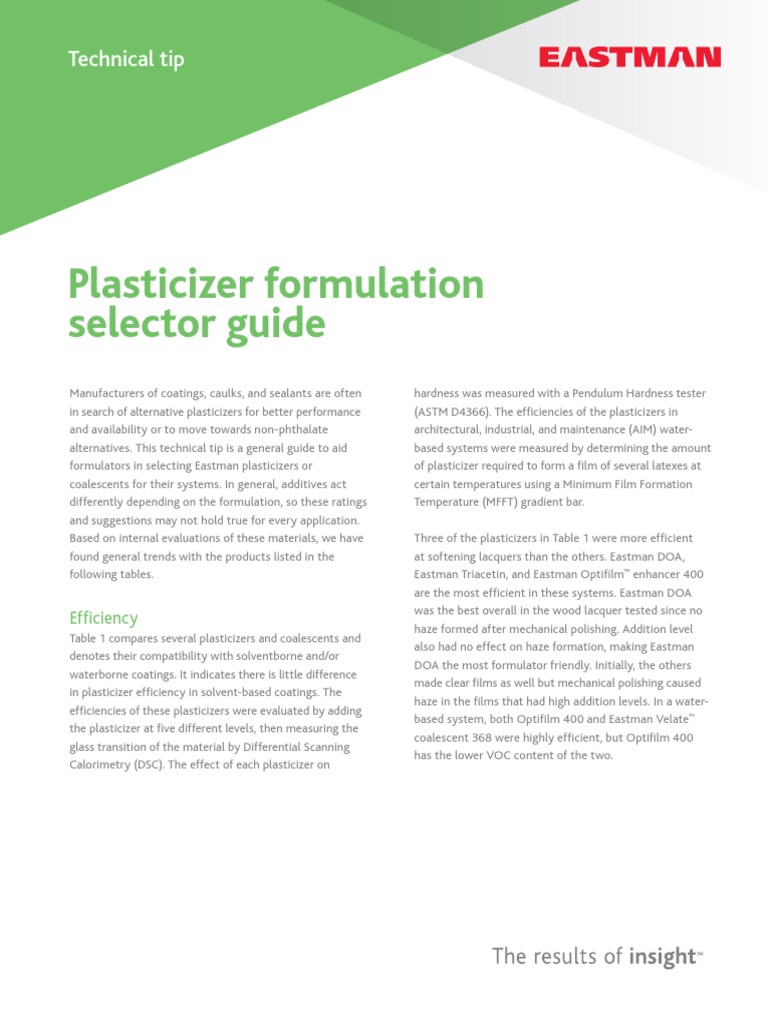 Plasticizer Formulation Selector Guide: Technical Tip | PDF | Adhesive ...