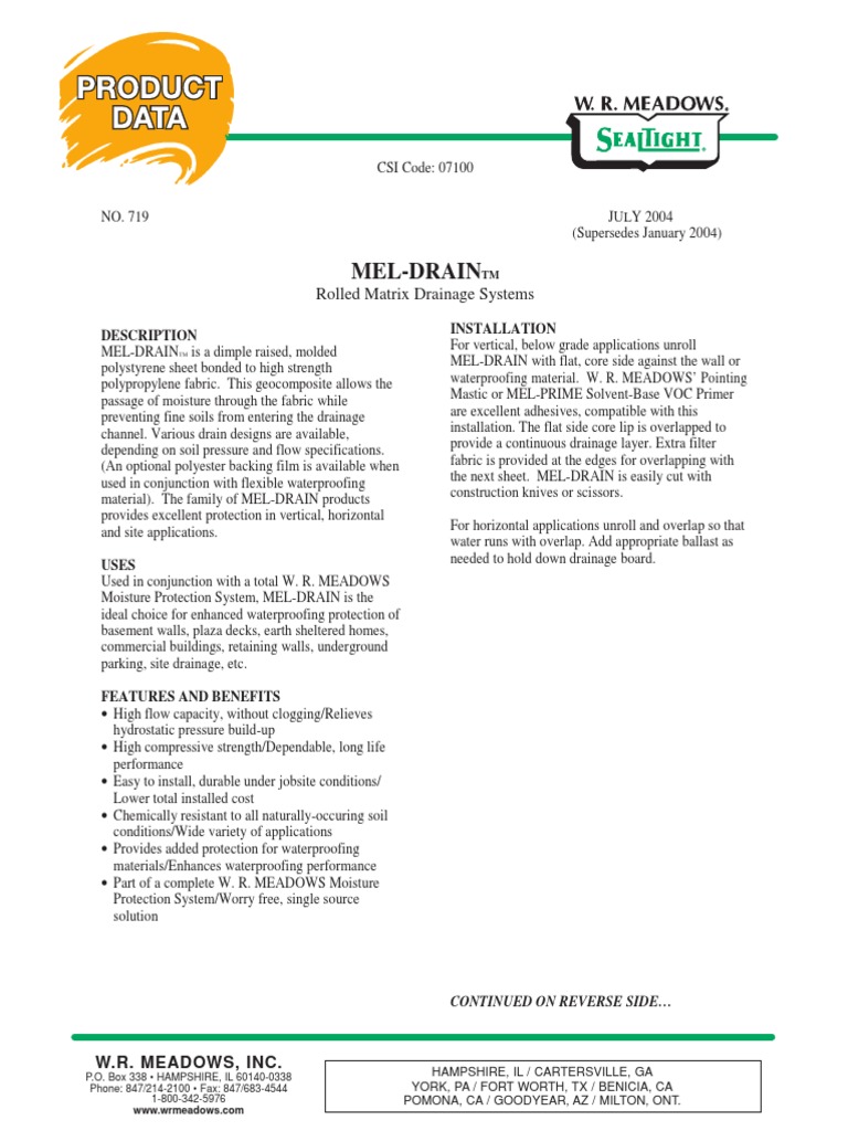 Mel-Drain: Rolled Matrix Drainage Systems | PDF | Drainage | Soil