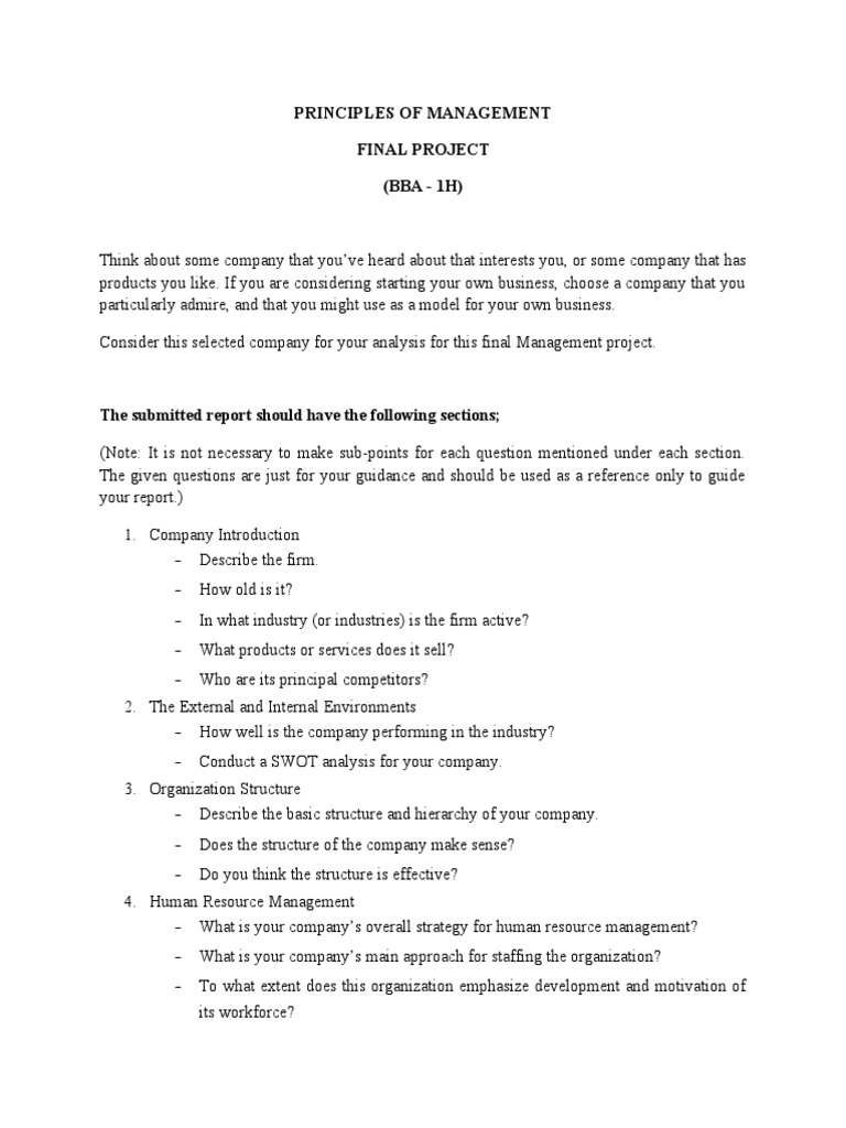 Principles of Management Final Project (BBA - 1H) | PDF | Leadership ...