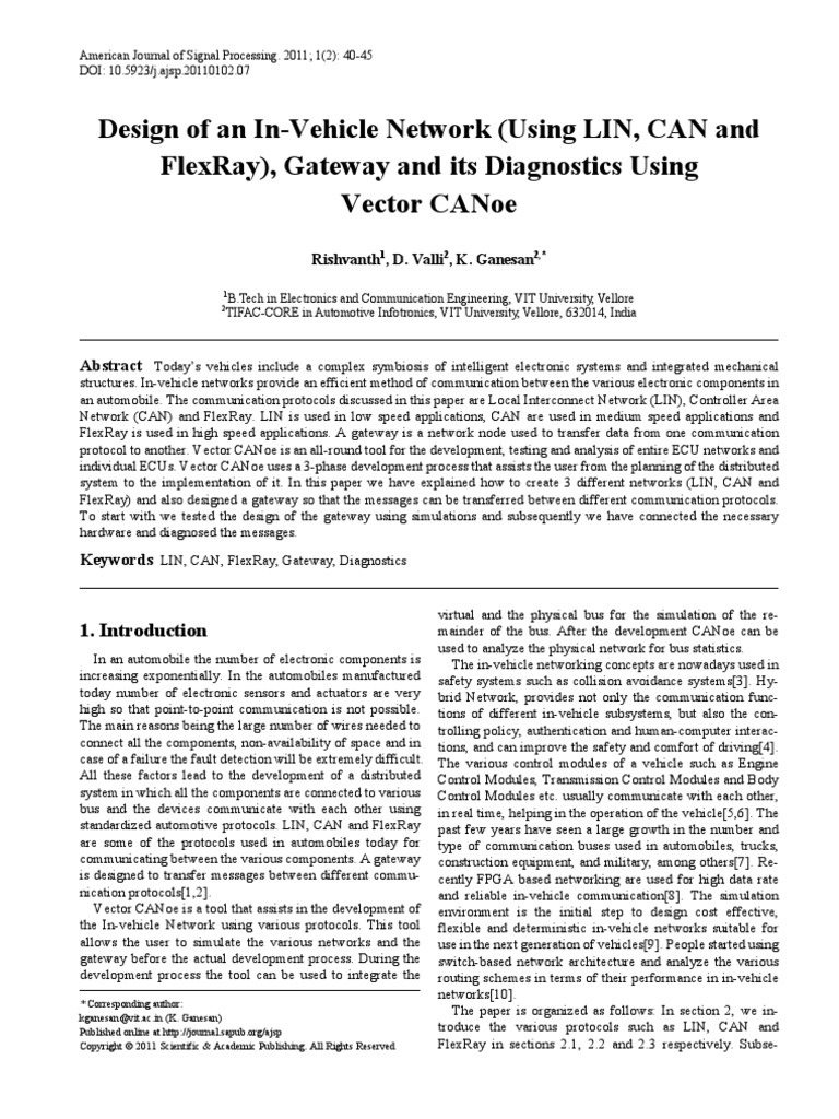 Design of An In-Vehicle Network (Using Lin, Can and Flexray), Gateway and Its Diagnostics Using ...