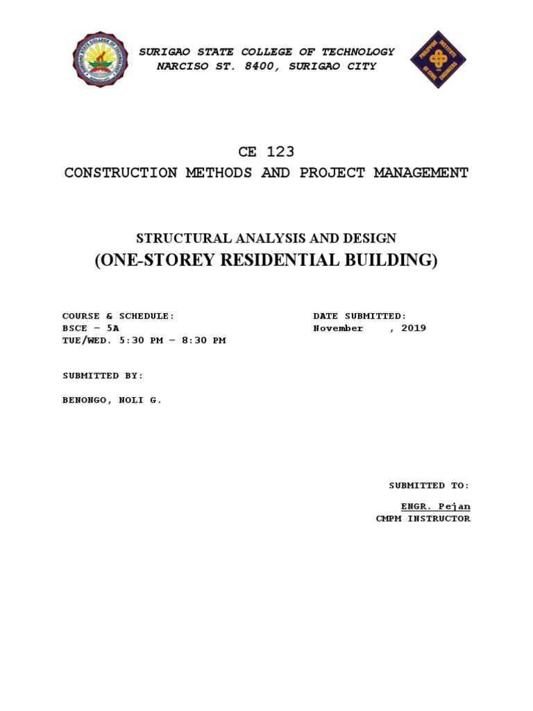(One-Storey Residential Building) : CE 123 Construction Methods and ...