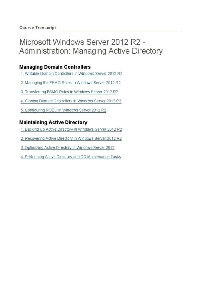 Microsoft Windows Server 2012 R2 - Administration: Managing Active Directory | PDF | Active ...