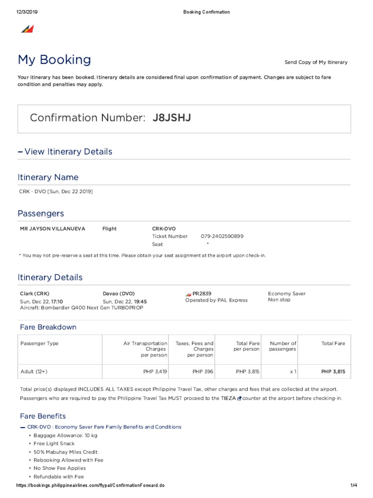 My Booking: Confirmation Number: J8JSHJ | PDF | Travel Visa | Passport