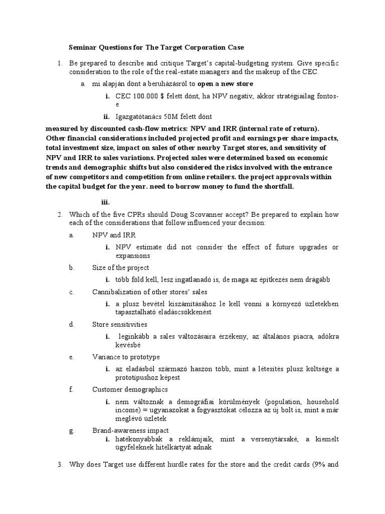 Week 4 - The Target Corporation Case Questions | PDF