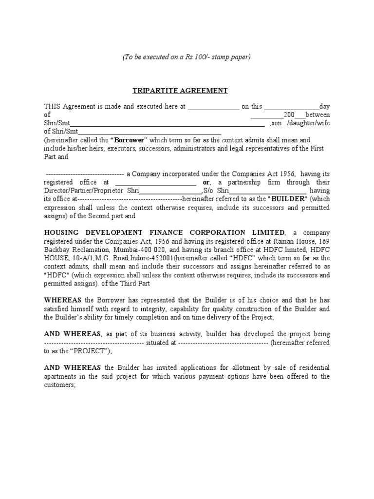 Tripartite Home Loan Agreement Template | PDF | Debtor | Loans