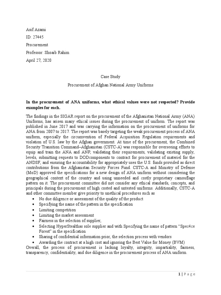 MGT445 - CASE STUDY2 - Asif Azamiapril 27-2020 | PDF | Afghan National ...