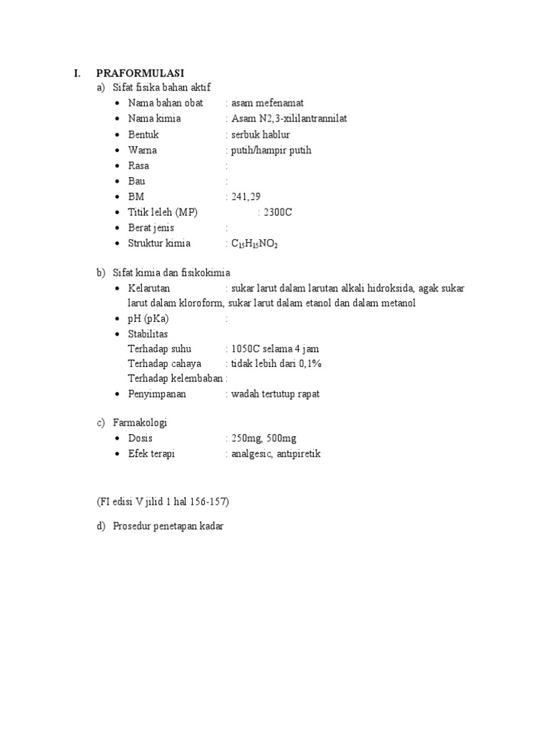 Struktur Kimia dan Preformulasi Asam Mefenamat | PDF