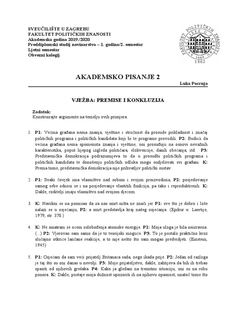 Logika - Premise I Konkluzije | PDF