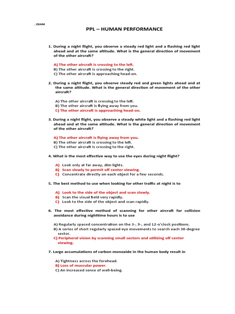 PPL - Human Performance:, Exam | PDF | Hypoxia (Medical) | Breathing