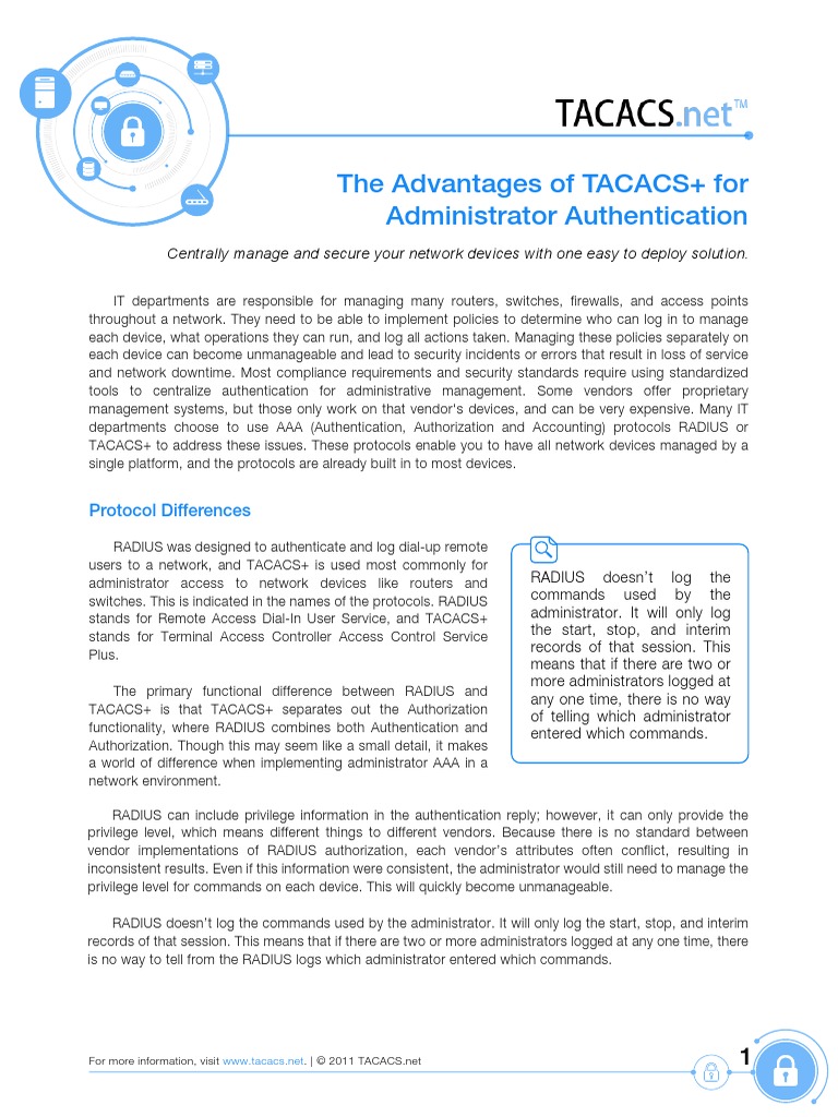 The Advantages of TACACS+ For Administrator Authentication | PDF