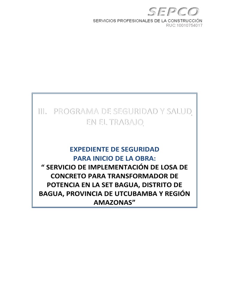 Programa - de - Seguridad - y - Salud - en - El - Trabajo Bagua Final | PDF | Seguridad ...