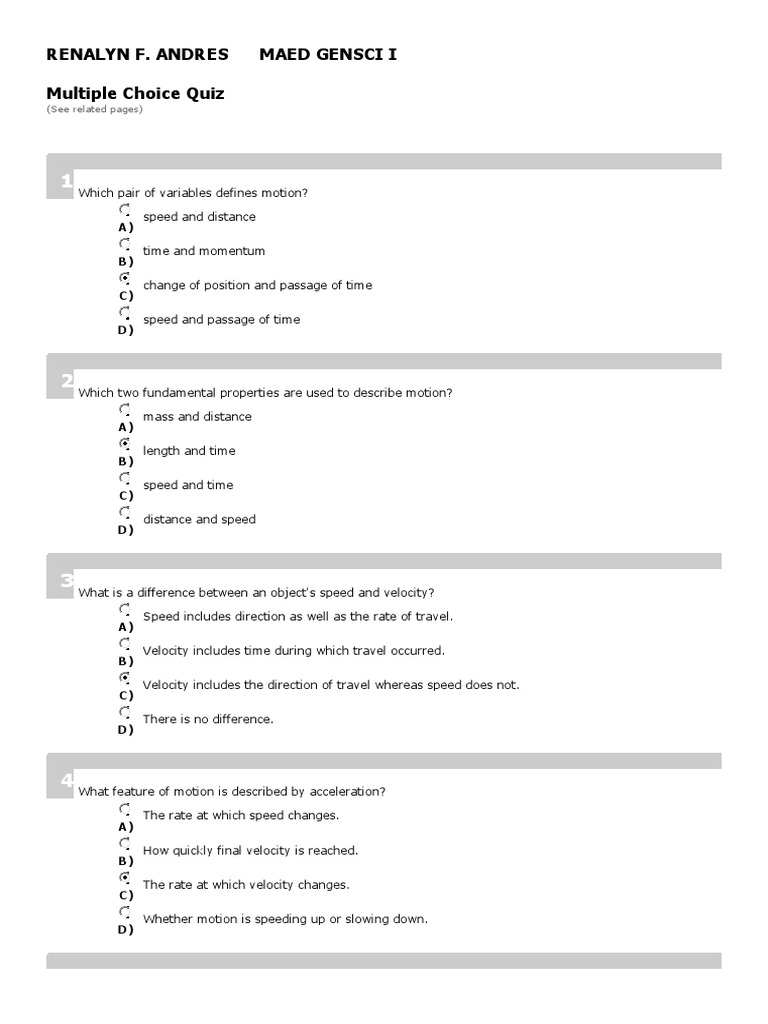 Multiple Choice Quiz - Newton's Law Renalyn | PDF | Weight | Force