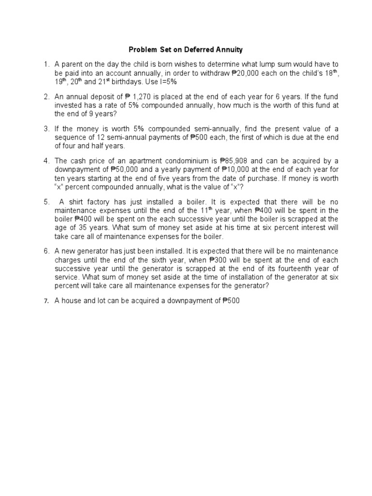 Problem Set On Deferred Annuity | PDF