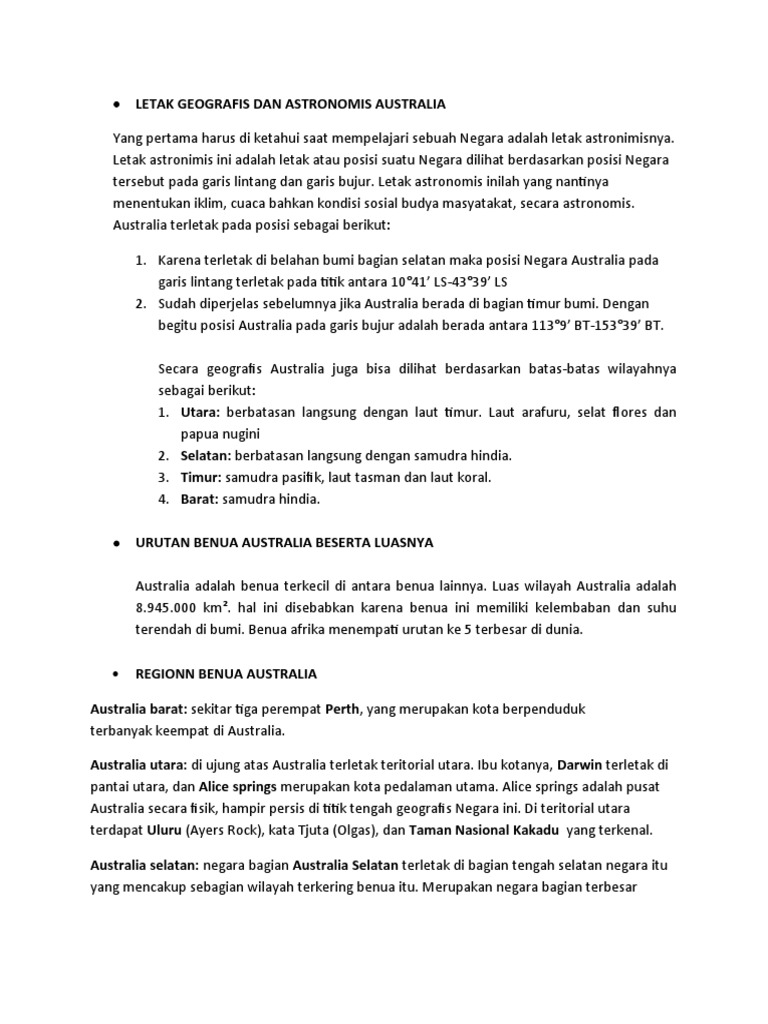 Letak Geografis Australia | PDF | Ilmu Sosial | Sains & Matematika