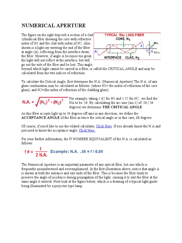 CALCULATE NUMERICAL APERTURE | PDF | Optical Fiber | Equipment