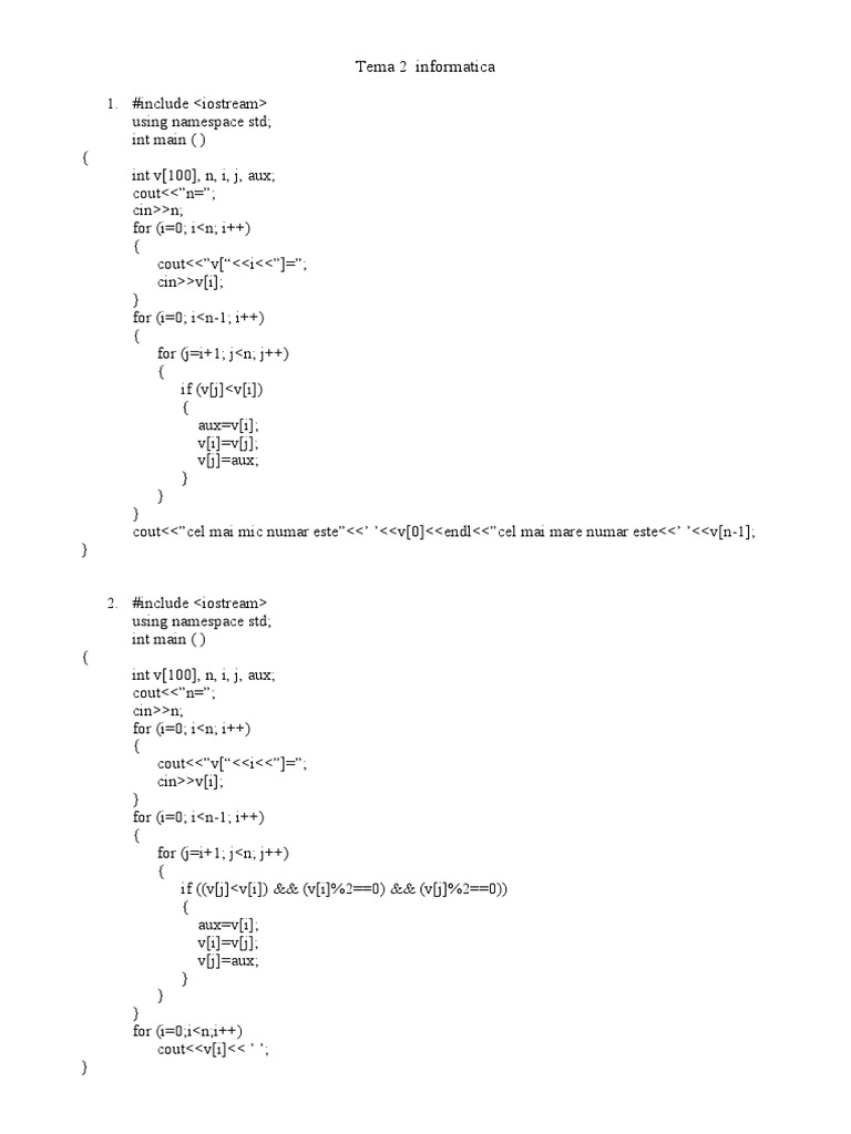 Tema 2 Informatica | PDF