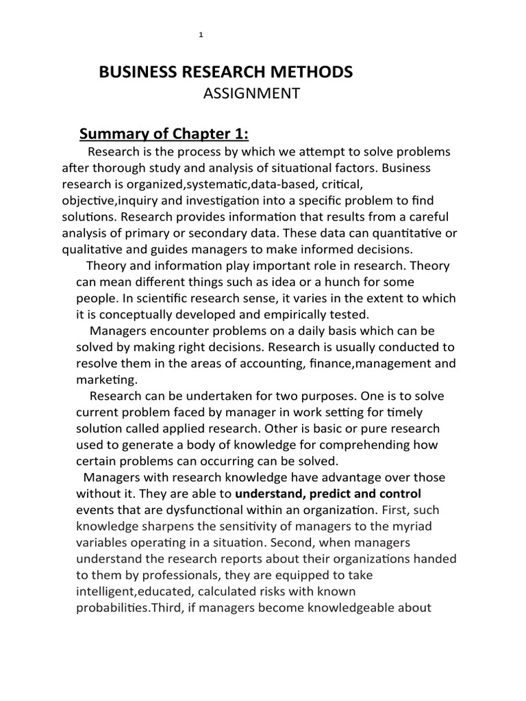 Business Research Methods: Summary of Chapter 1 | PDF | Justification ...