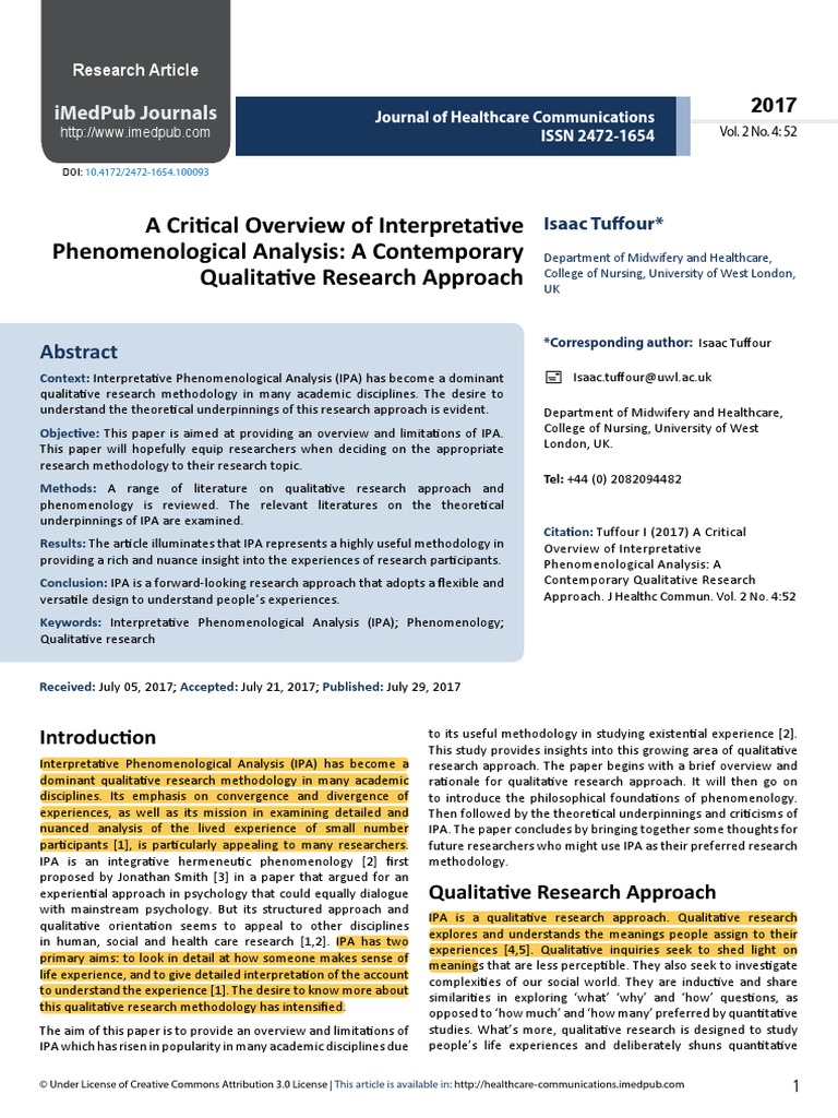 A Critical Overview of IPA | PDF | Phenomenology (Philosophy ...