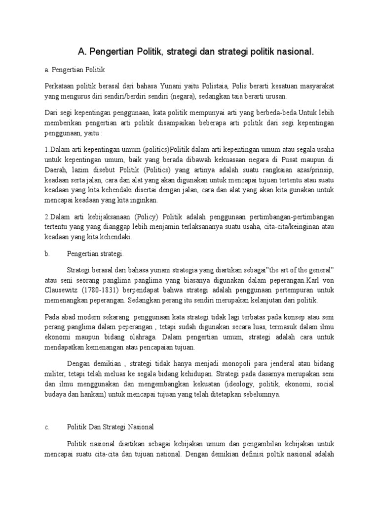 Politik dan Strategi Nasional Indonesia | PDF | Ilmu Sosial