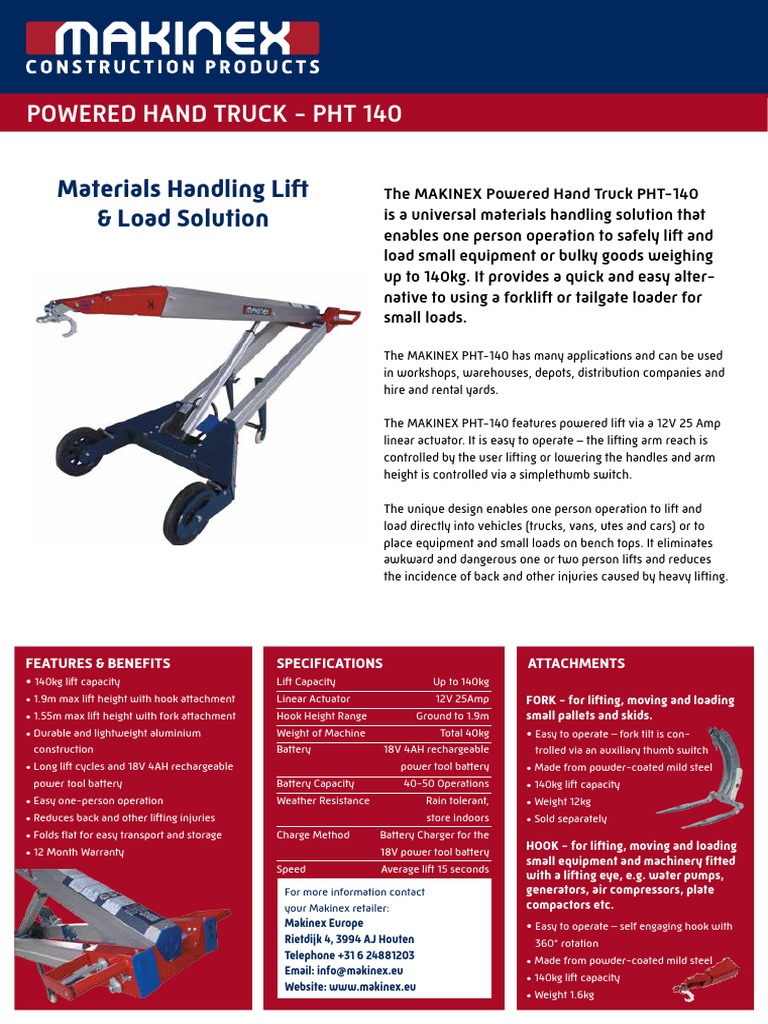 Makinex PHT-140 Powered Hand Truck | PDF | Elevator | Pallet
