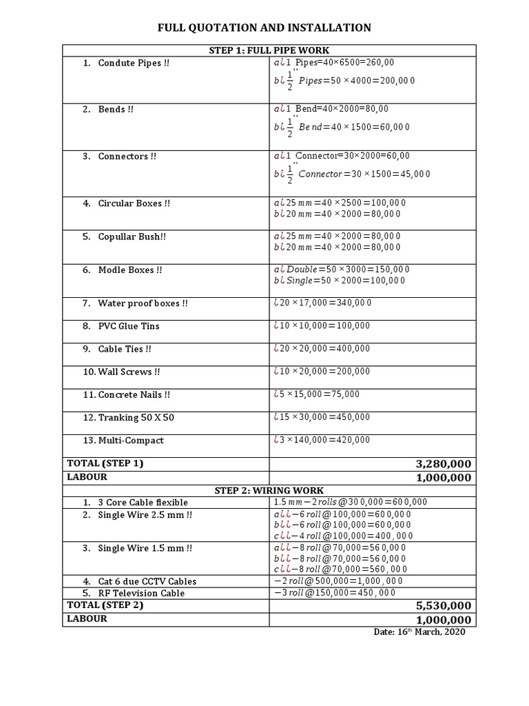 Electrical Quotation for House Wiring | PDF | Electrical Connector ...