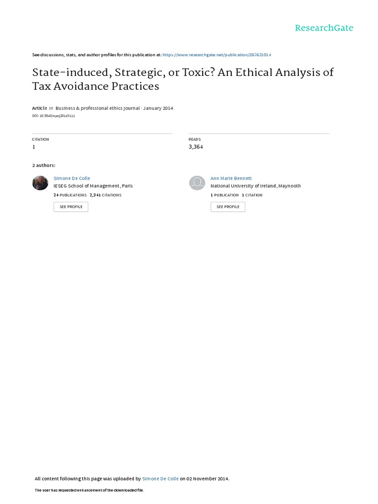 State-Induced, Strategic, or Toxic? An Ethical Analysis of Tax ...