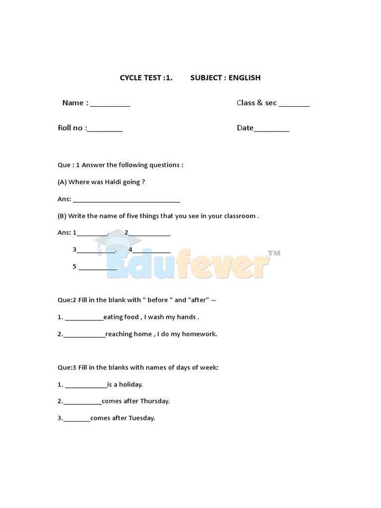 Name: - Class & Sec - Roll No: - Date | PDF