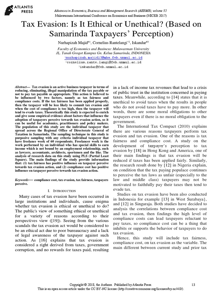 Tax Evasion: Is It Ethical or Unethical? (Based On Samarinda Taxpayers ...