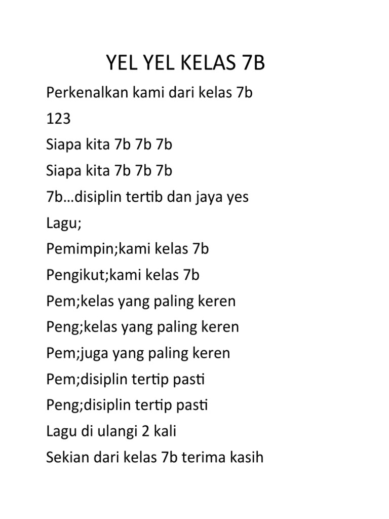Yel Yel Kelas 7B | PDF