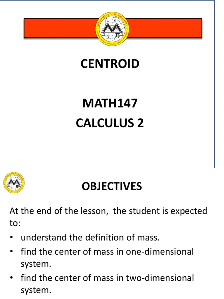 Centroid MATH147 Calculus 2 | PDF | Mass | Center Of Mass