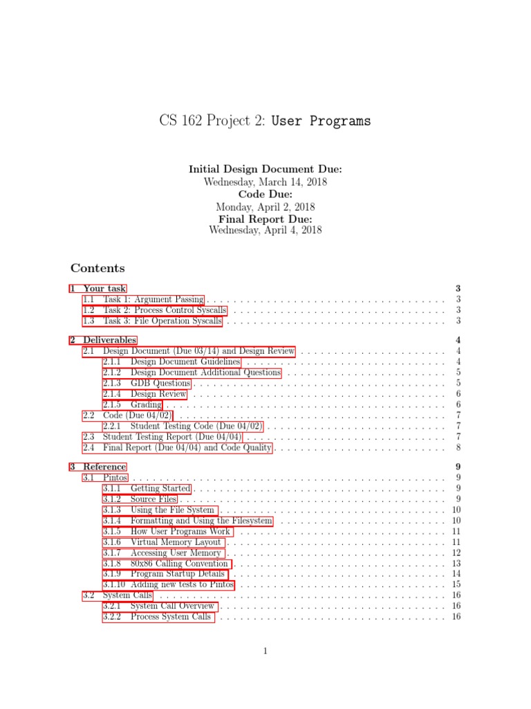 CS 162 Project 2: User Programs | PDF | Pointer (Computer Programming) | File System