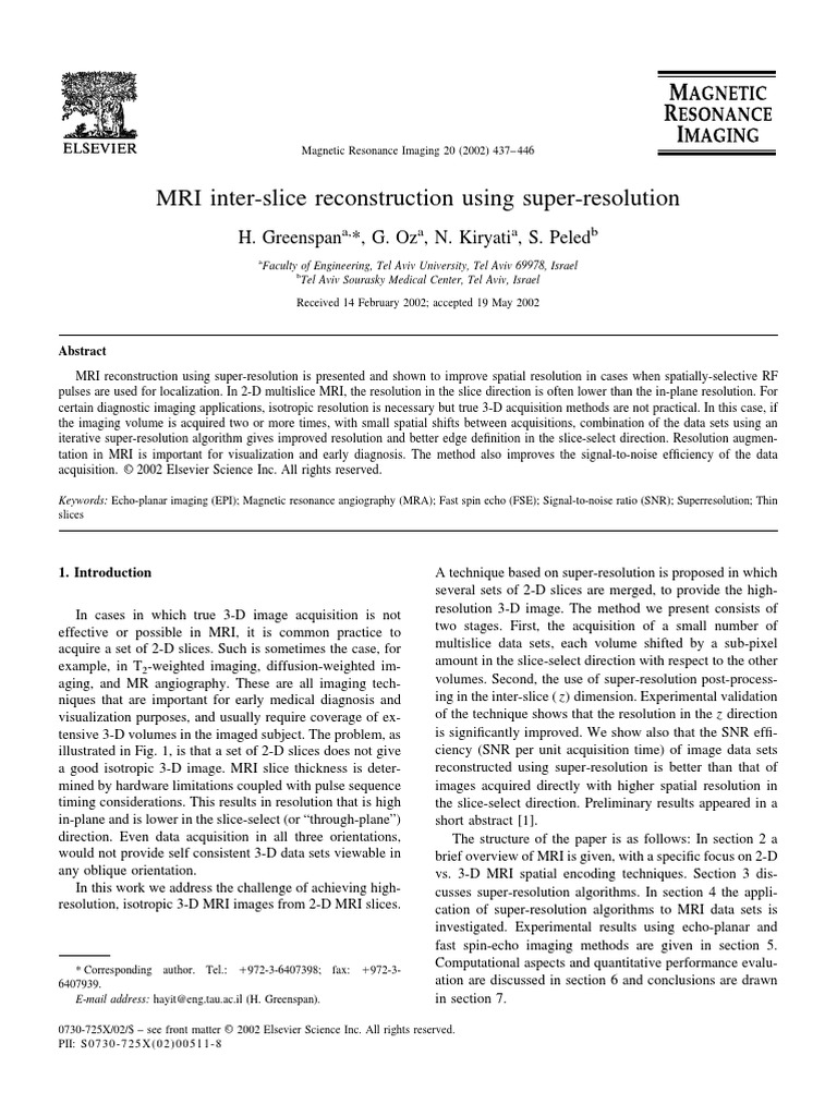 MRI Inter-Slice Reconstruction Using Super-Resolution: H. Greenspan, G ...