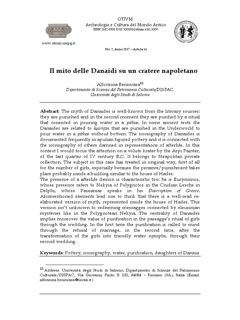 Il Mito Delle Danaidi Su Un Cratere Napoletano: Abstract: The Myth of ...
