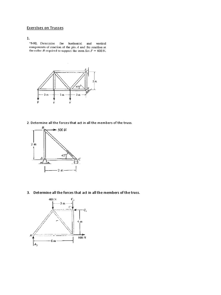 Exercises On Trusses PDF | PDF