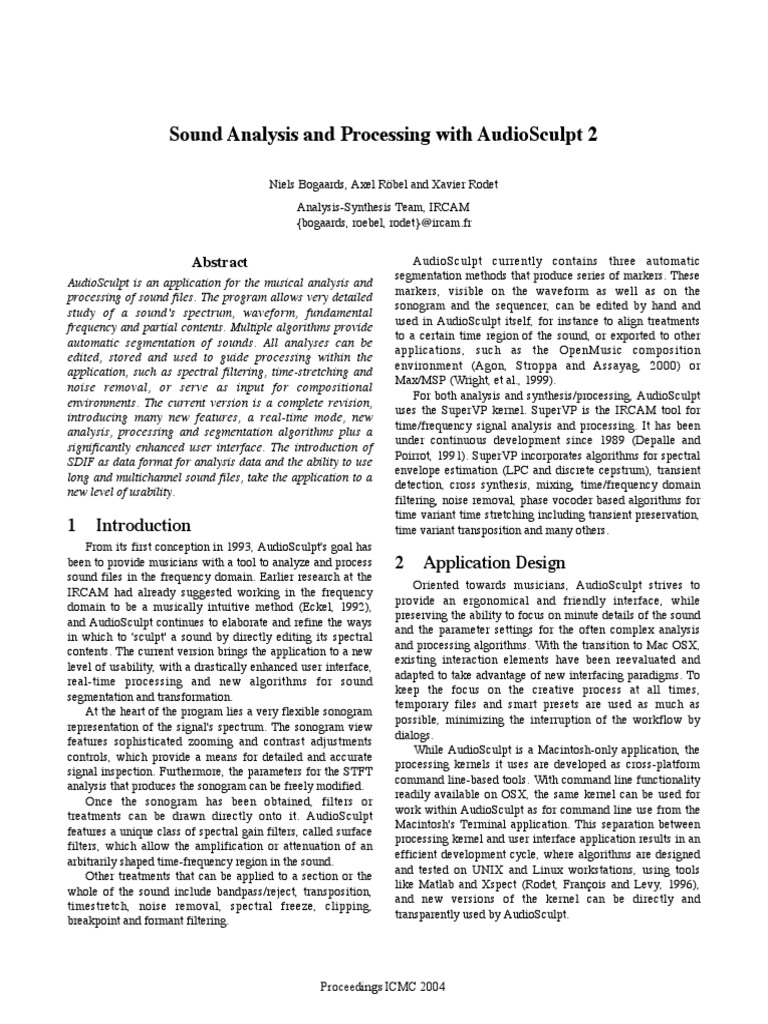 Sound Analysis and Processing With AudioSculpt 2 PDF | PDF | Spectral Density | Algorithms