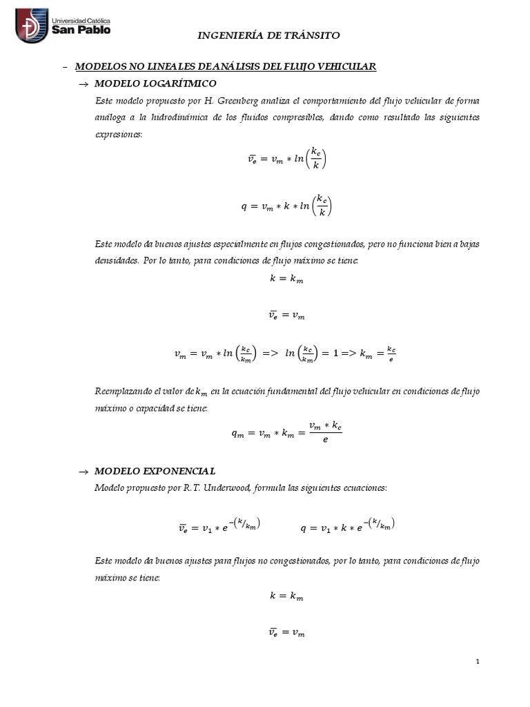 Fujo Vehicular - Modelos Logarítmico y Exponencial PDF | PDF | Funcion exponencial | Análisis ...