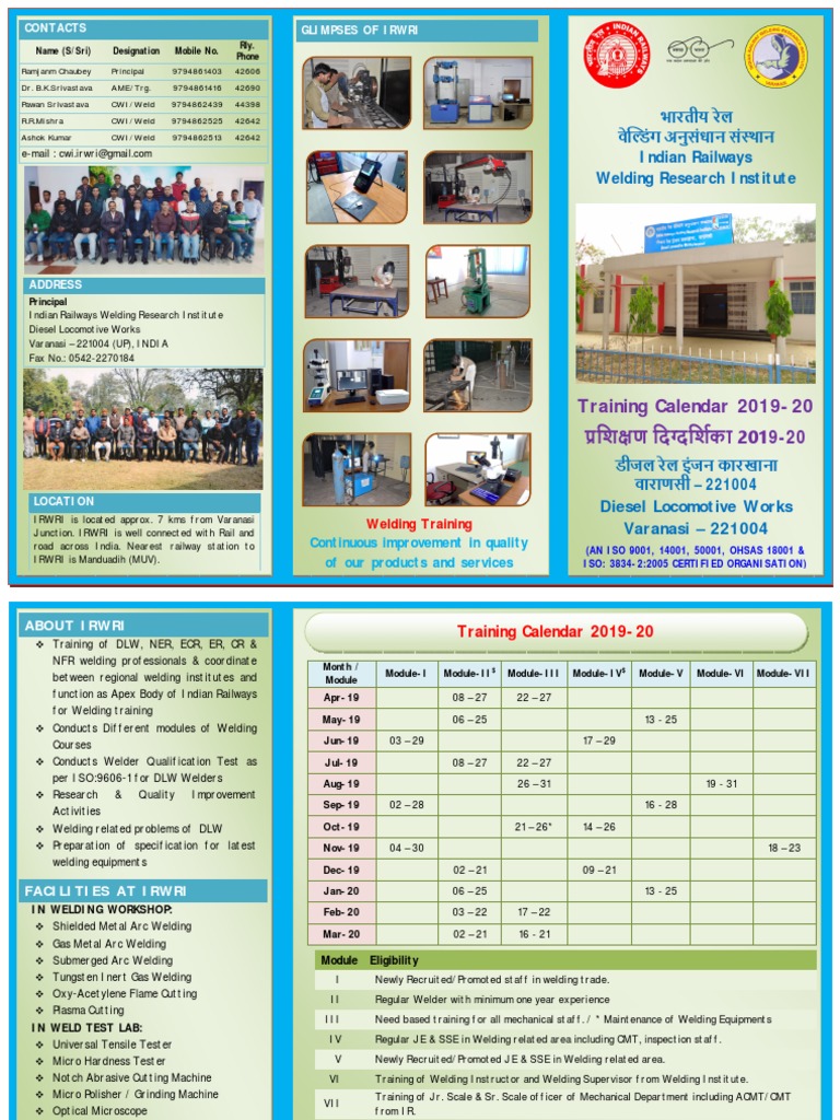 Training Calander IRWRI 2019-20 (Rev.) | PDF | Welding | Construction