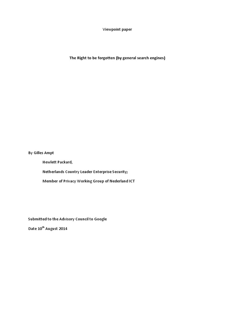 Viewpoint Paper To Google From Gilles Ampt | PDF | Privacy | Citizenship