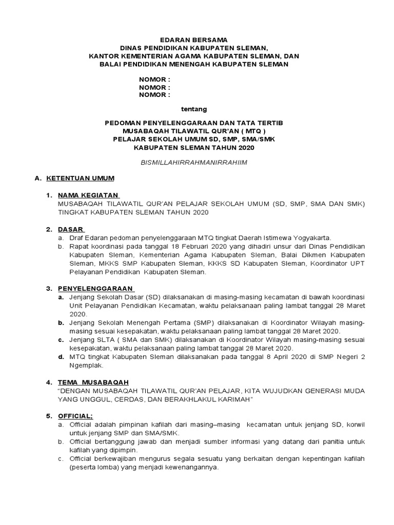 Juknis MTQ 2020 | PDF