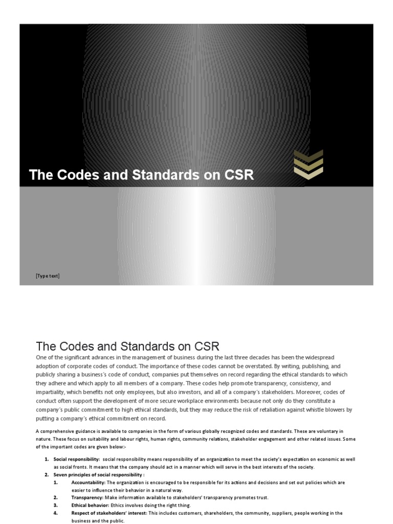 The Codes and Standards On CSR: (Type Text) | PDF | Corporate Social ...