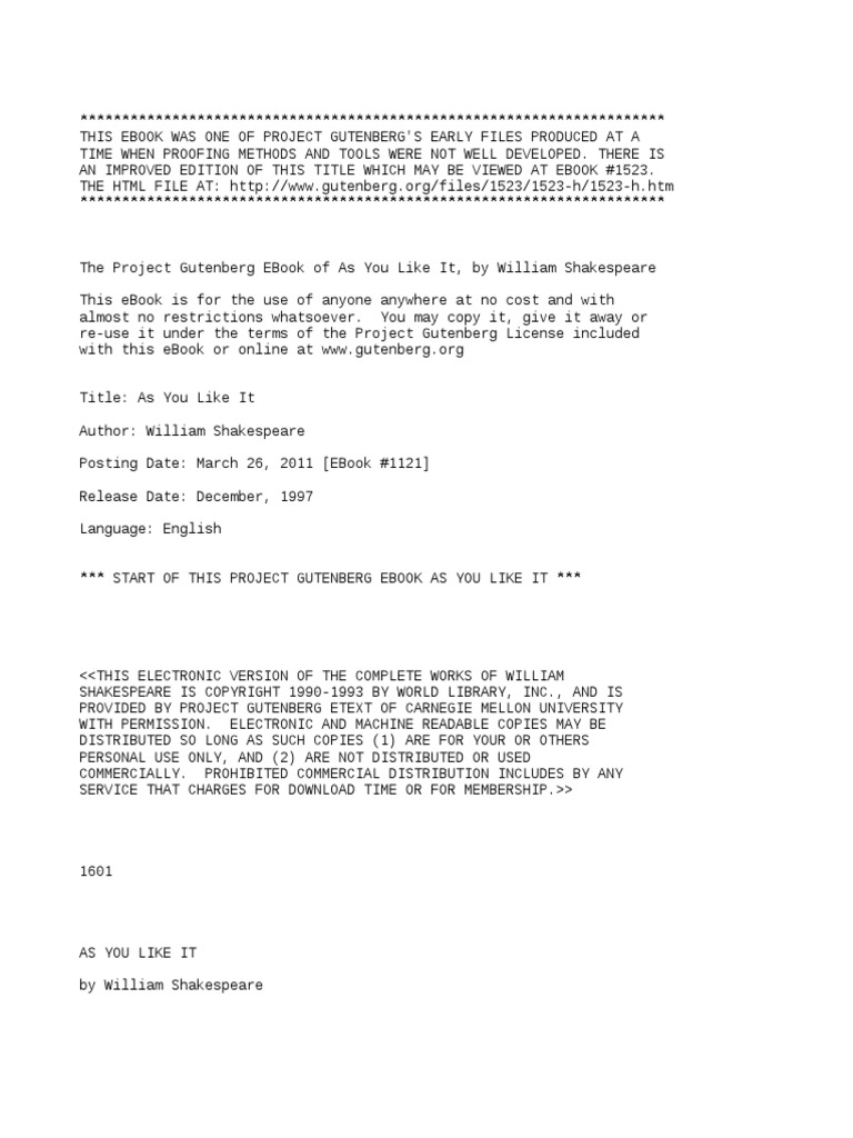 As You Like It | PDF