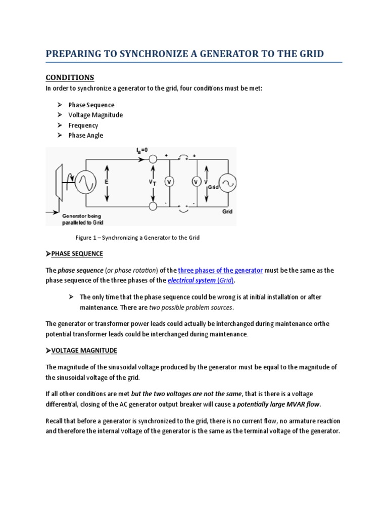 Preparing To Synchronize A Generator To The Grid | PDF | Electric ...
