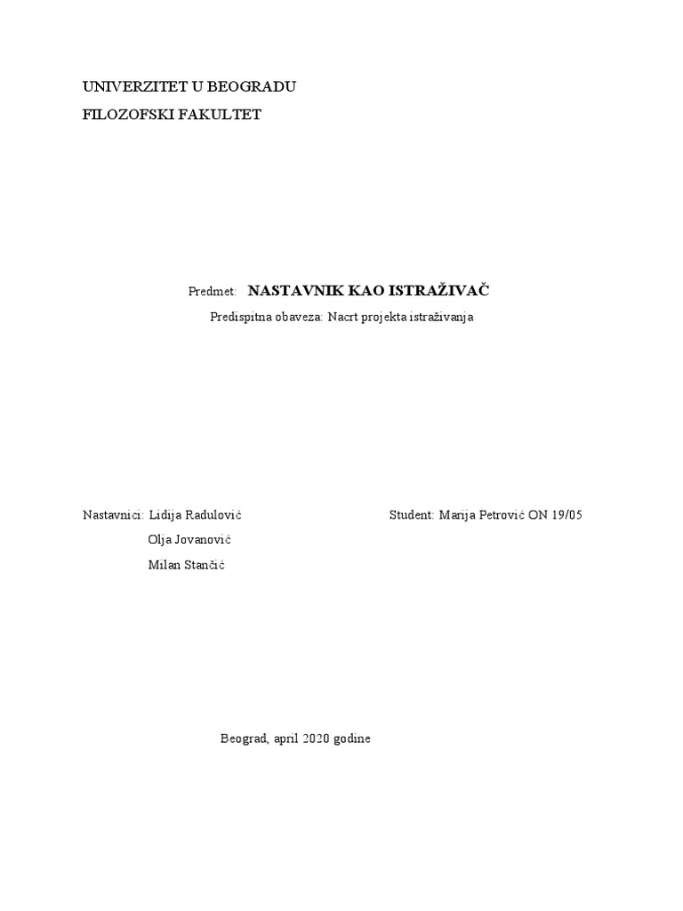 Nacrt Istraživanja-Novo | PDF