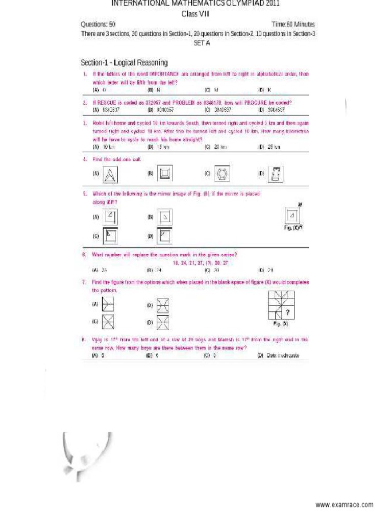 IMO Class 7 Paper 2011 | PDF
