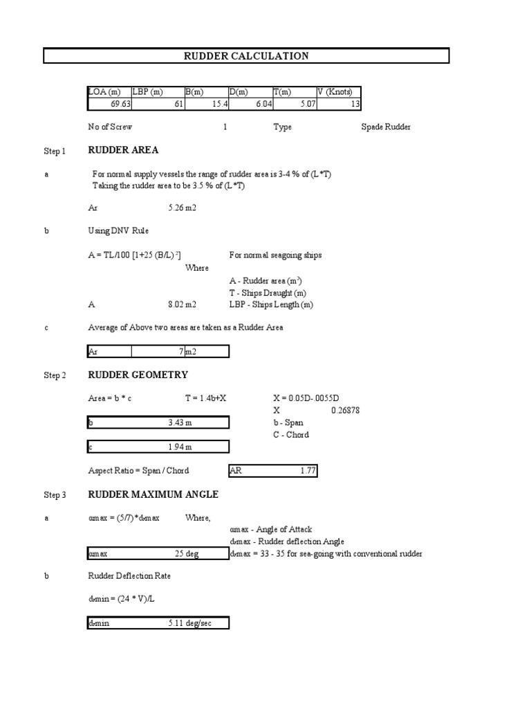 Rudder Calculation | PDF | Rudder | Ships