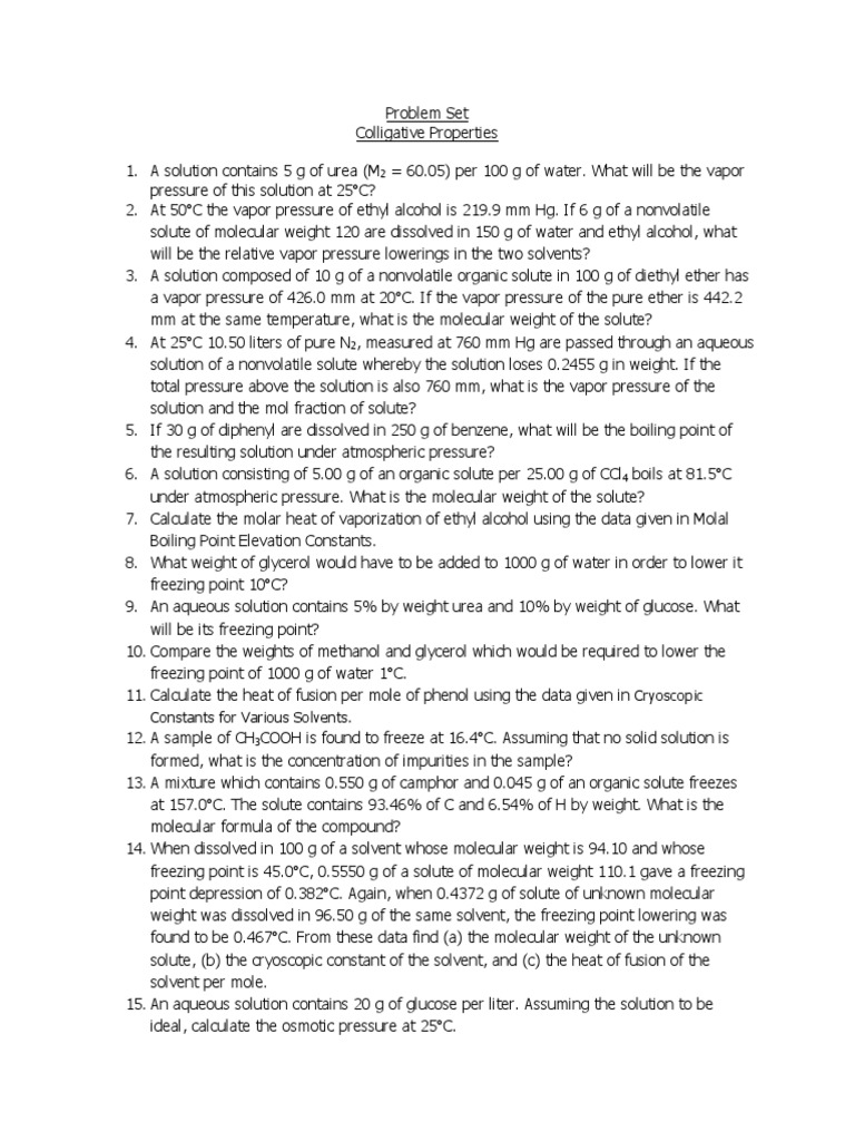Cryoscopic Constants For Various Solvents | PDF | Solution | Chemistry