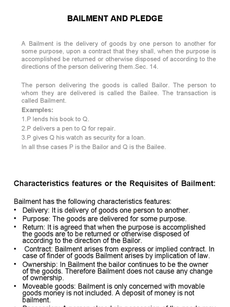 Bailment and Pledge | PDF | Bail | Lawsuit