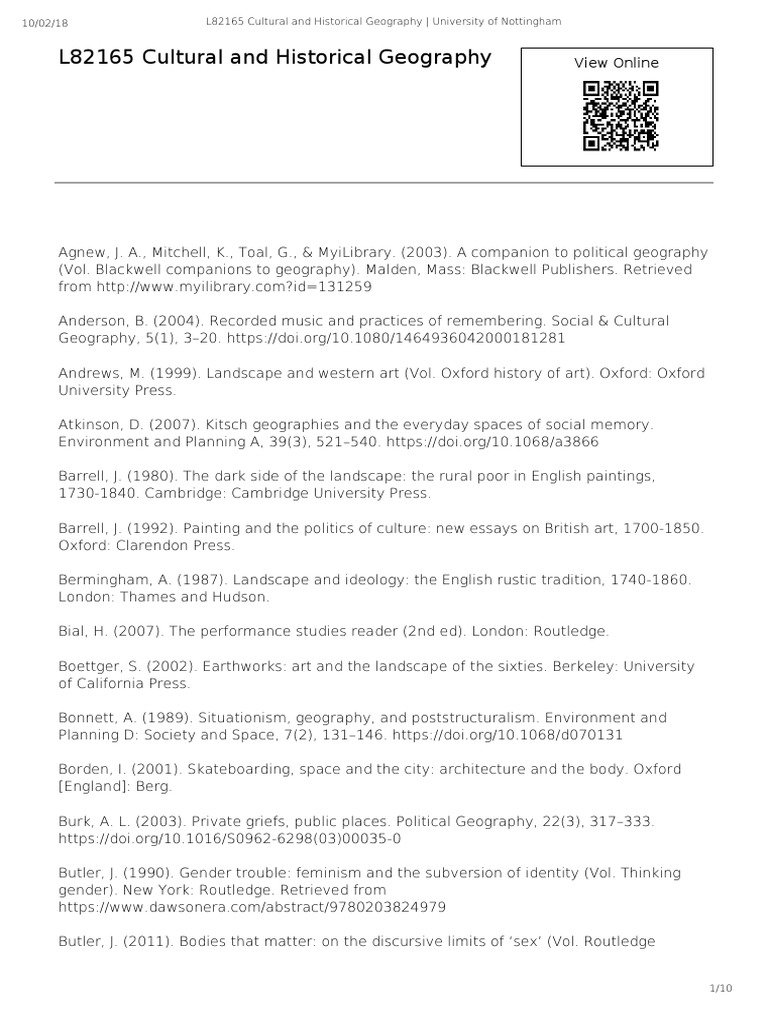Cultural and Historical Geography University of Nottingham-Bibliography ...