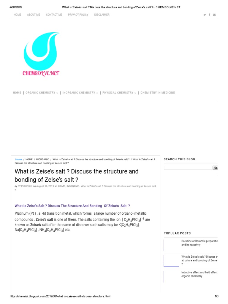 Zeise Salt-Detail PDF | PDF | Coordination Complex | Chemical Bond